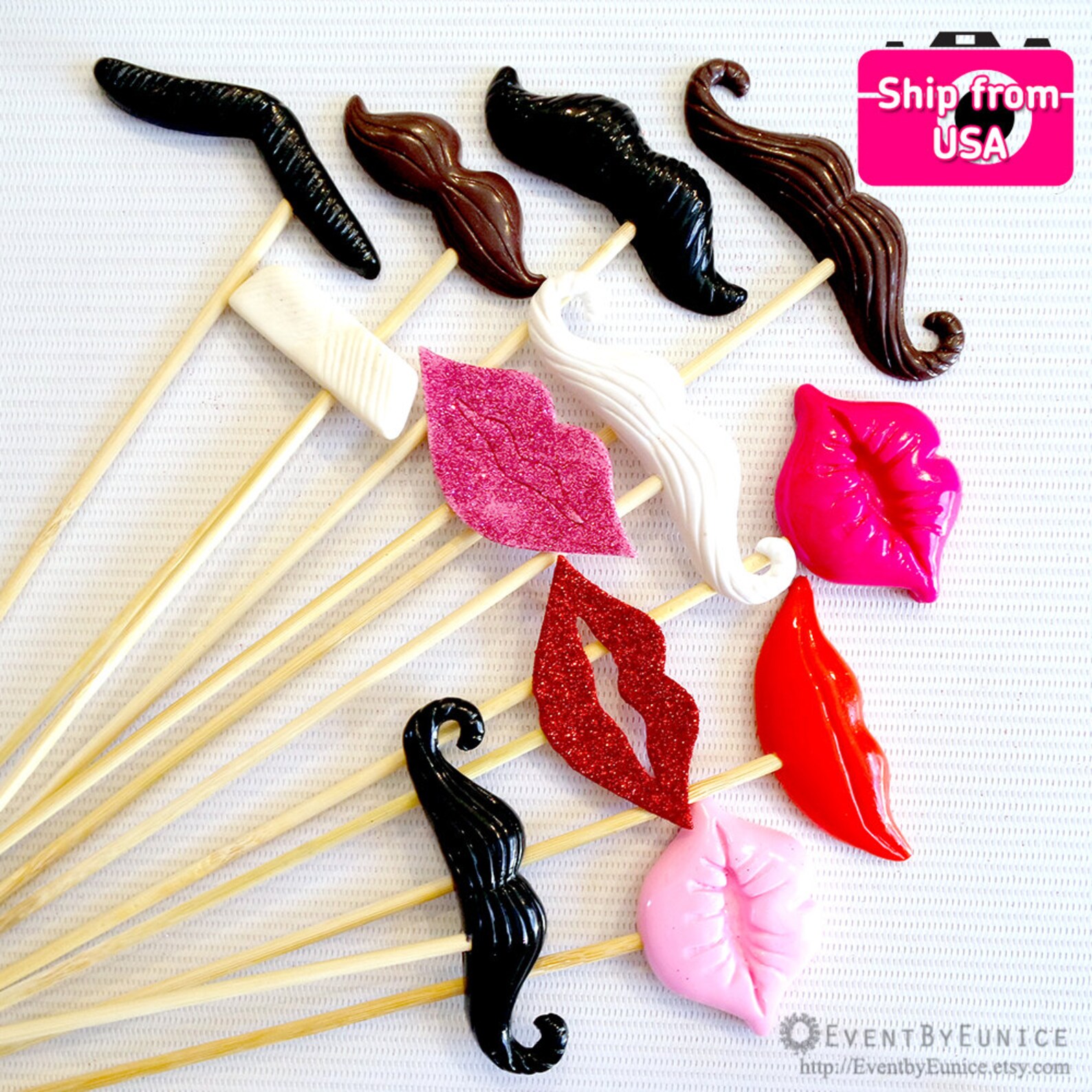15pc Photobooth Prop Polymer Clay Lips and Mustache Props - Etsy