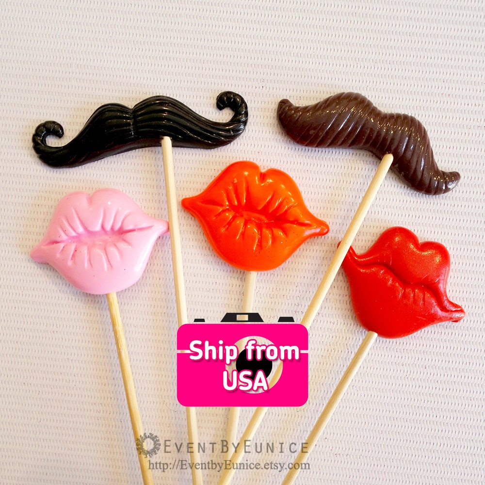5pc Photobooth Props Polymer Clay Lips and Mustache Props - Etsy