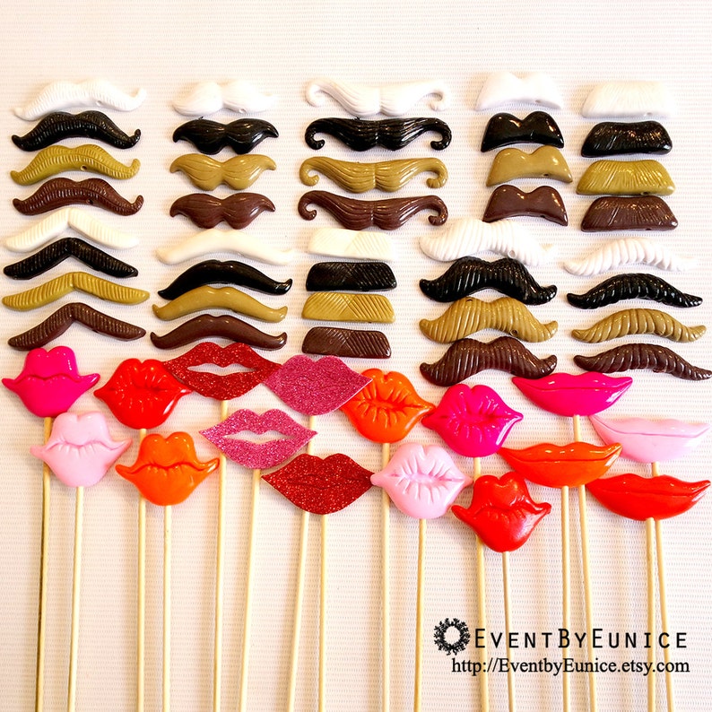 50pc RANDOM Photobooth Props Polymer Clay Lips and Mustache - Etsy