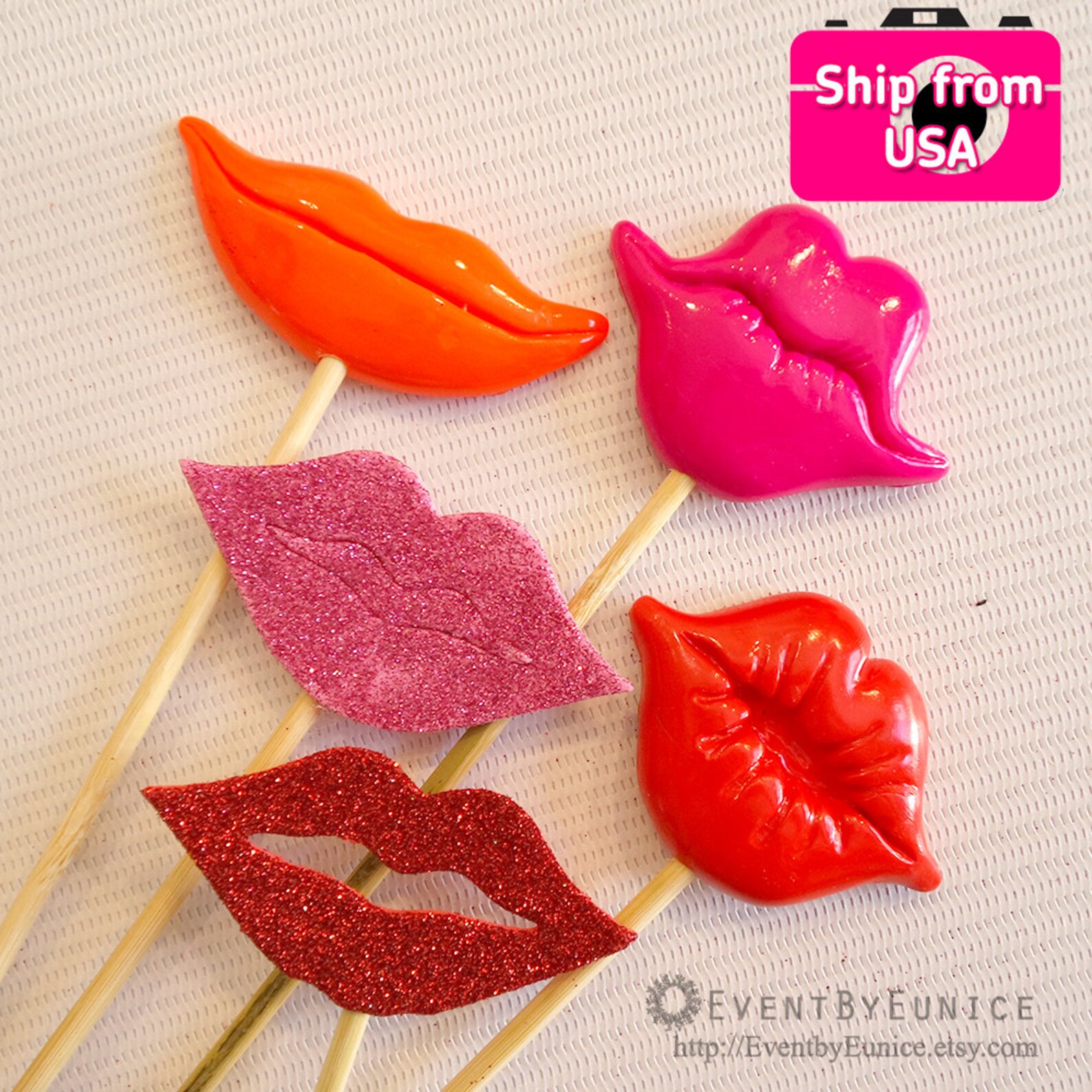 15pc Photobooth Prop Polymer Clay Lips and Mustache Props - Etsy