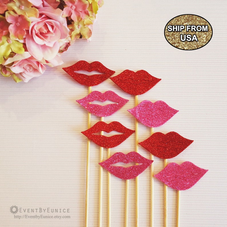 11pc Photo Booth Props Glitter Lips 100% Felt Photobooth - Etsy