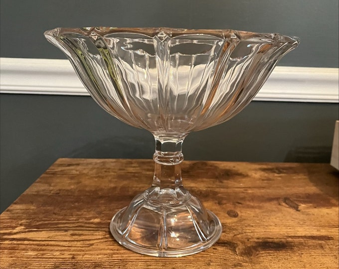 Fluted Glass Pedestal Bowl, Vintage Glass Bowl, Centerpiece Bowl ...