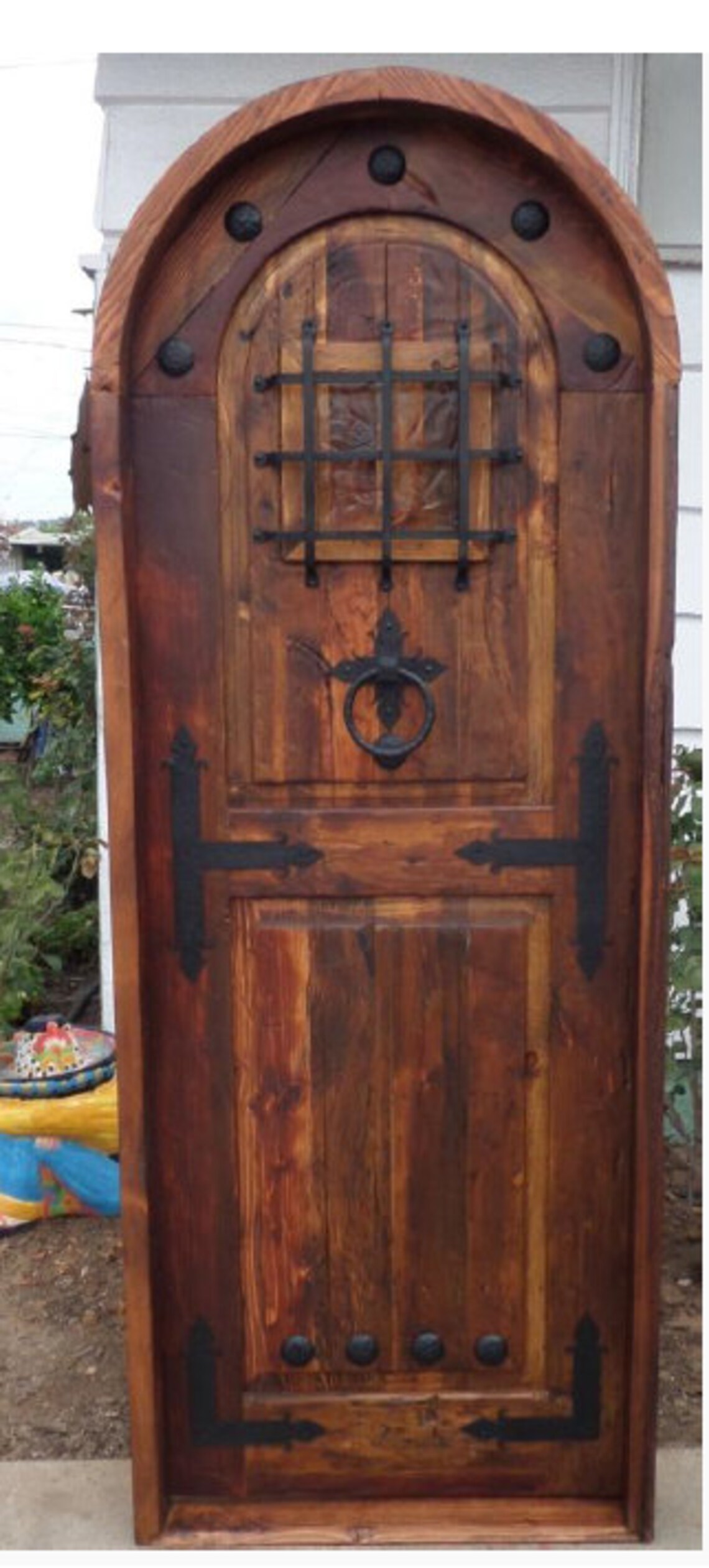 Rustic-reclaimed-lumber-kiln-dried-wood-stained-arched-door-wine Cellar ...
