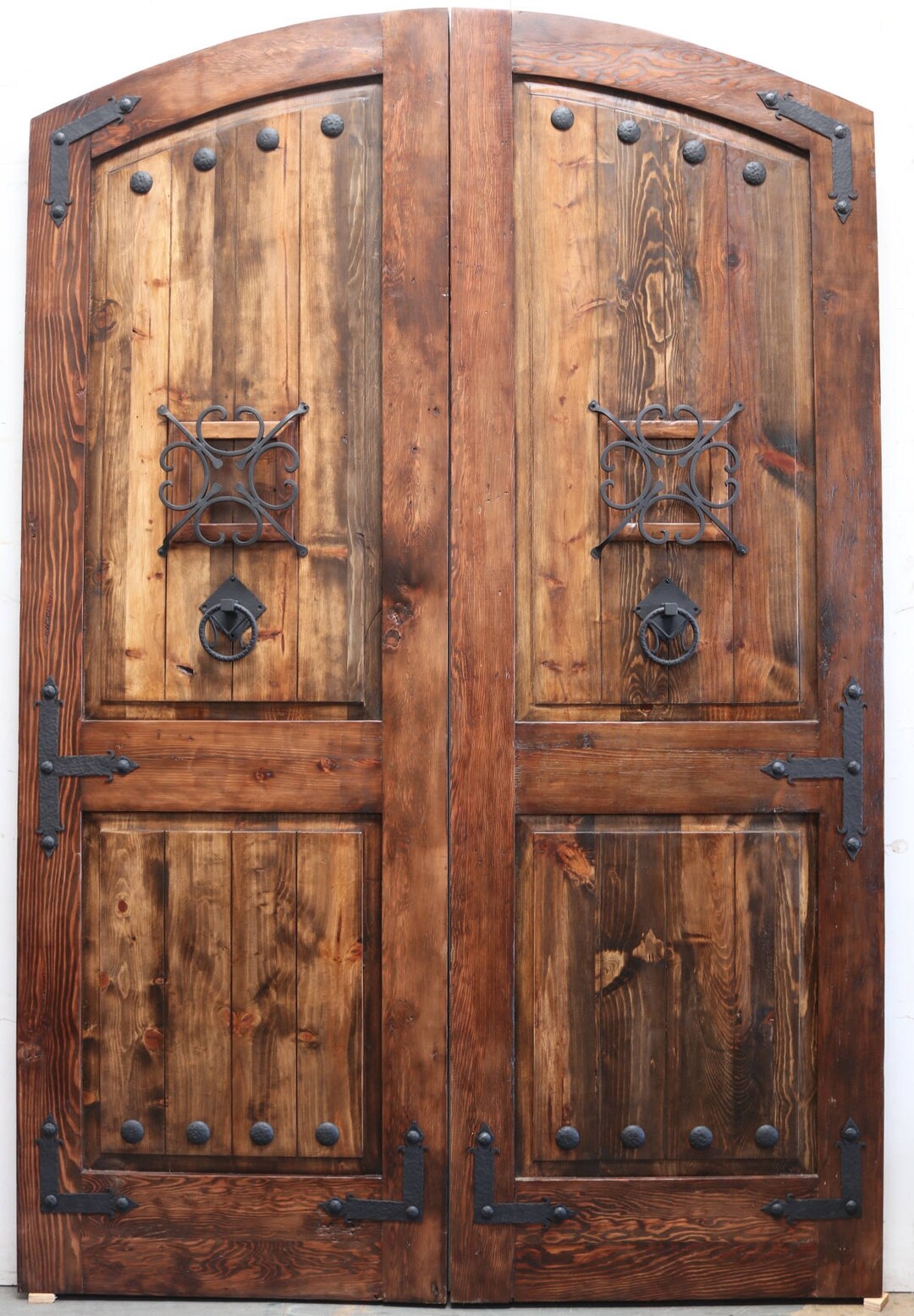 Reclaimed Lumber Rustic Arched Double Doors Comes W/ Hand Made Wrought ...