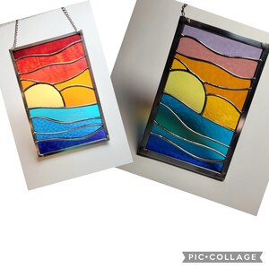 Sunset Stained Glass Window Sunshine Pride Eclectic Beach Ocean Sea ...