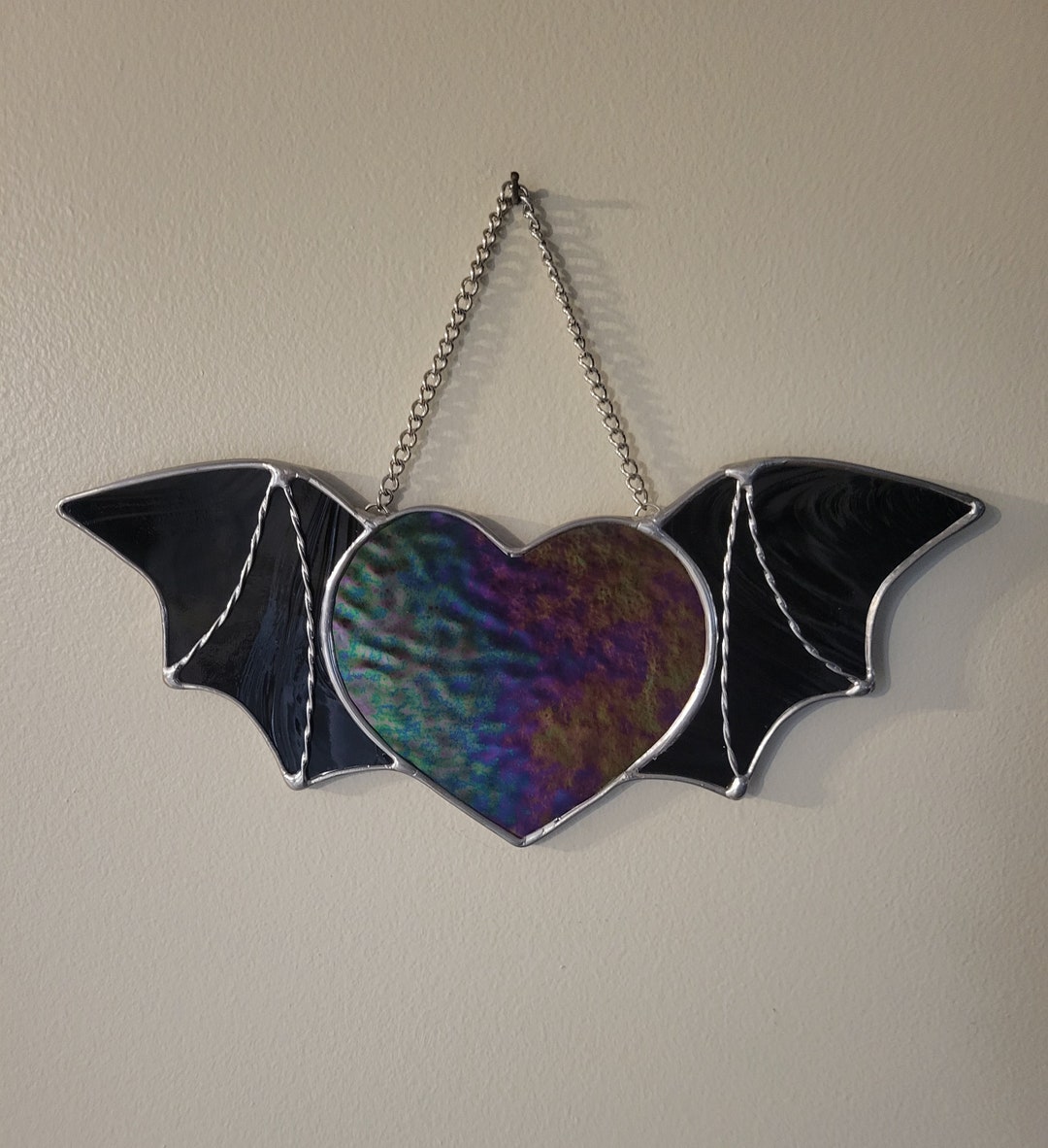Bat Wings Heart Stained Glass Eclectic Decor Halloween Decor Gothic Bat ...