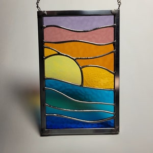 Sunset Stained Glass Window Sunshine Pride Eclectic Beach Ocean Sea ...