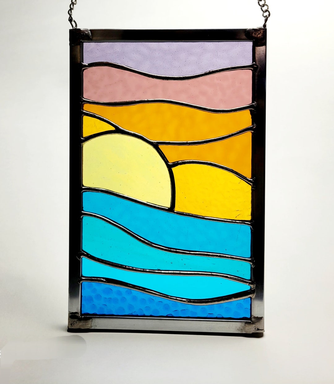 Sunset Stained Glass Window Sunshine Pride Eclectic Beach Ocean Sea ...
