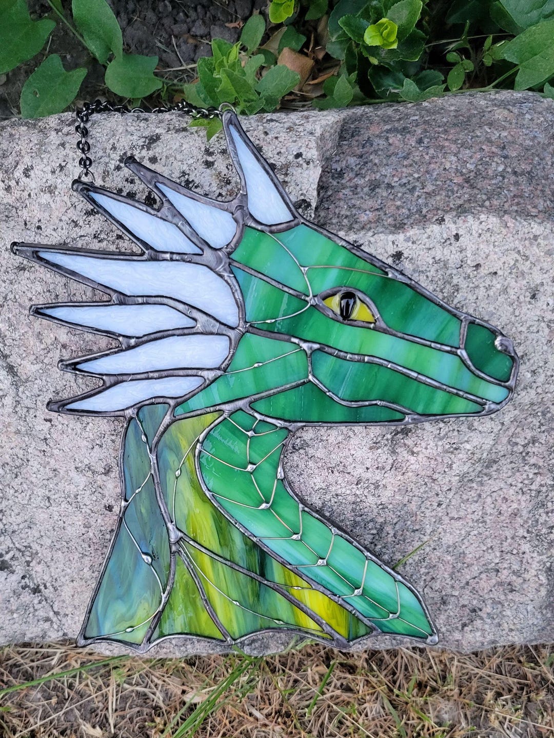 Stained Glass Dragon Art: Green Dragon Slayer Gift - Etsy