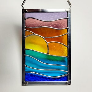 Sunset Stained Glass Window Sunshine Pride Eclectic Beach Ocean Sea ...