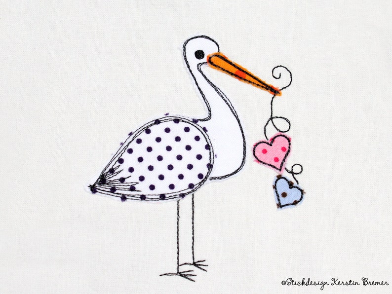 Embroidery File Stork With Heart 13x18 (5x7) Doodle Application ...