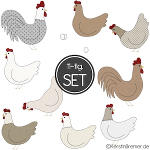 Stickdatei Set Hühner 10x10 4x4 Doodle Applikation Stickmuster für Frühling und Ostern Huhn ...