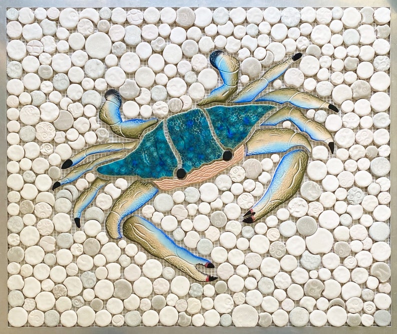 20x24 Custom Handmade Ceramic Blue Crab Backsplash or Shower Insert ...