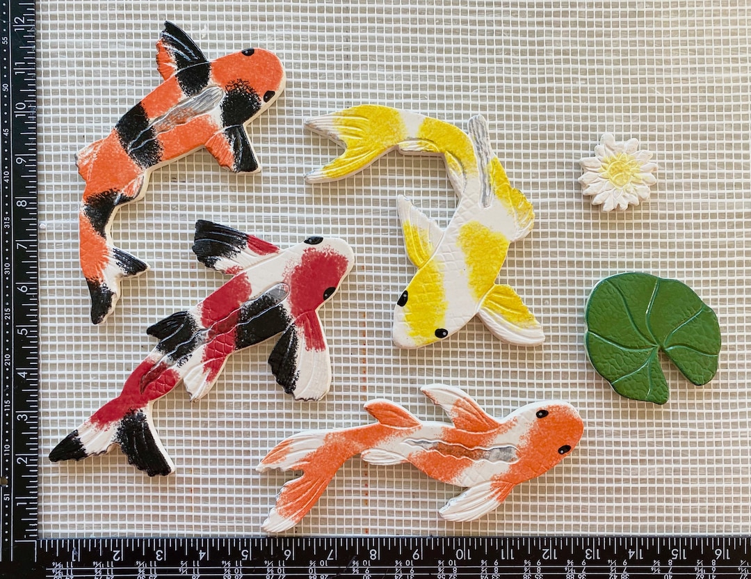Back in Stock! NEW LARGER DESIGN. Set of 4. Custom Ceramic Tile Koi ...