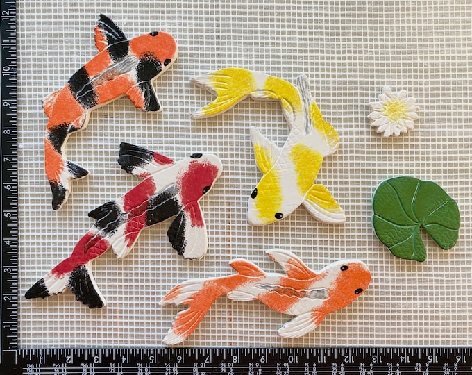 Handmade Ceramic Koi Carp Lily Pad and Lily Flower Tiles - Etsy UK
