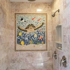 20x32 Custom Mosaic Sea Turtle "surf" ( Honu )back Splash or Shower ...