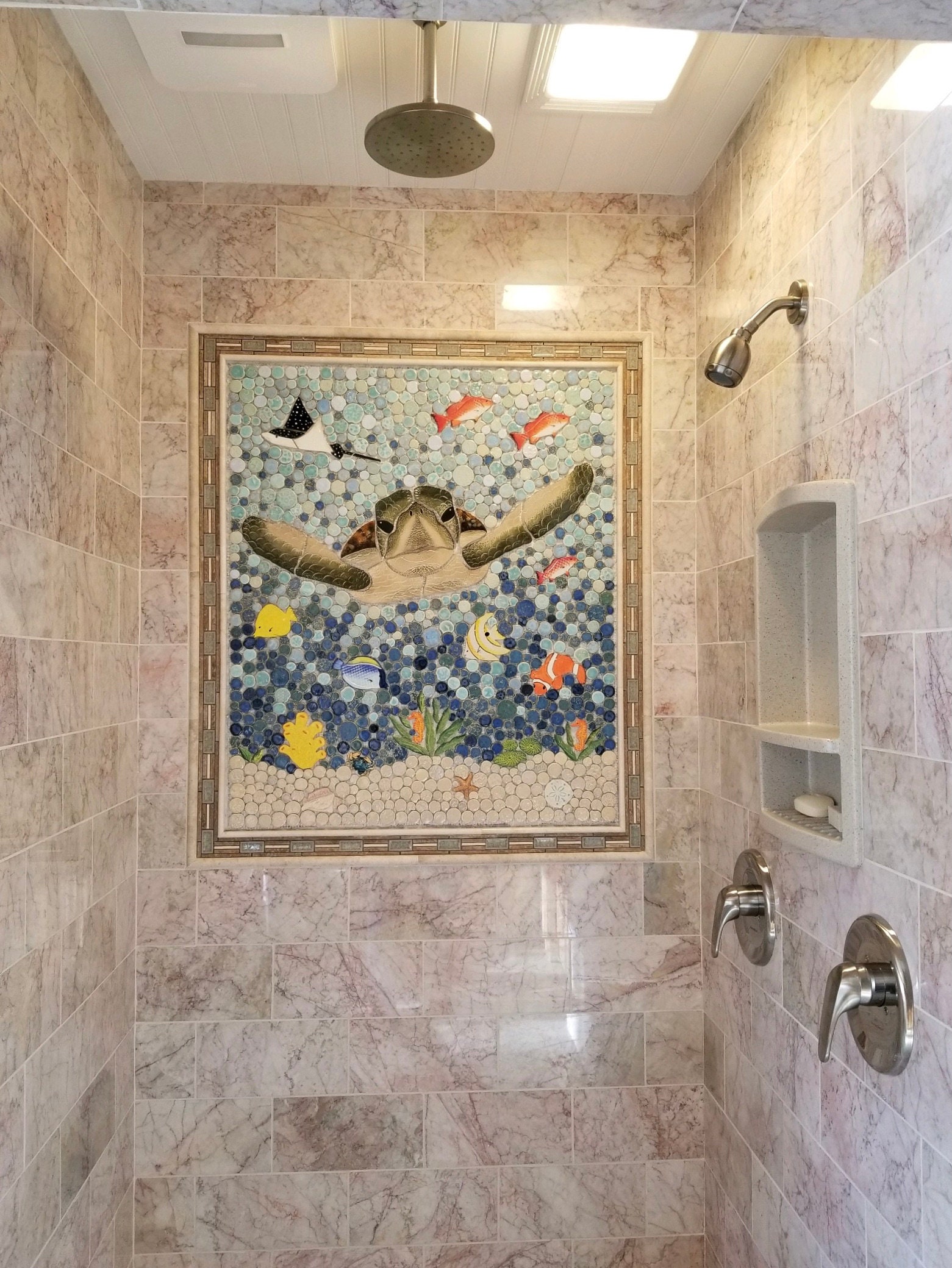 20x32 Custom Mosaic Sea Turtle "surf" ( Honu )back Splash or Shower ...