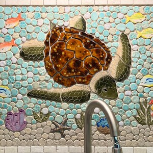 24x36 Custom Ceramic Mosaic Sea Turtle "jalen" Back Splash or Shower ...