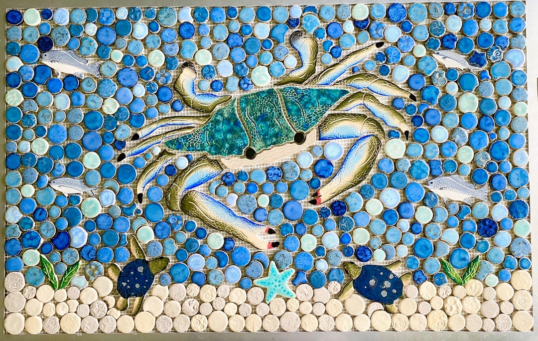 20x24 Custom Mosaic Blue Crab Back Splash or Shower Insert, - Etsy