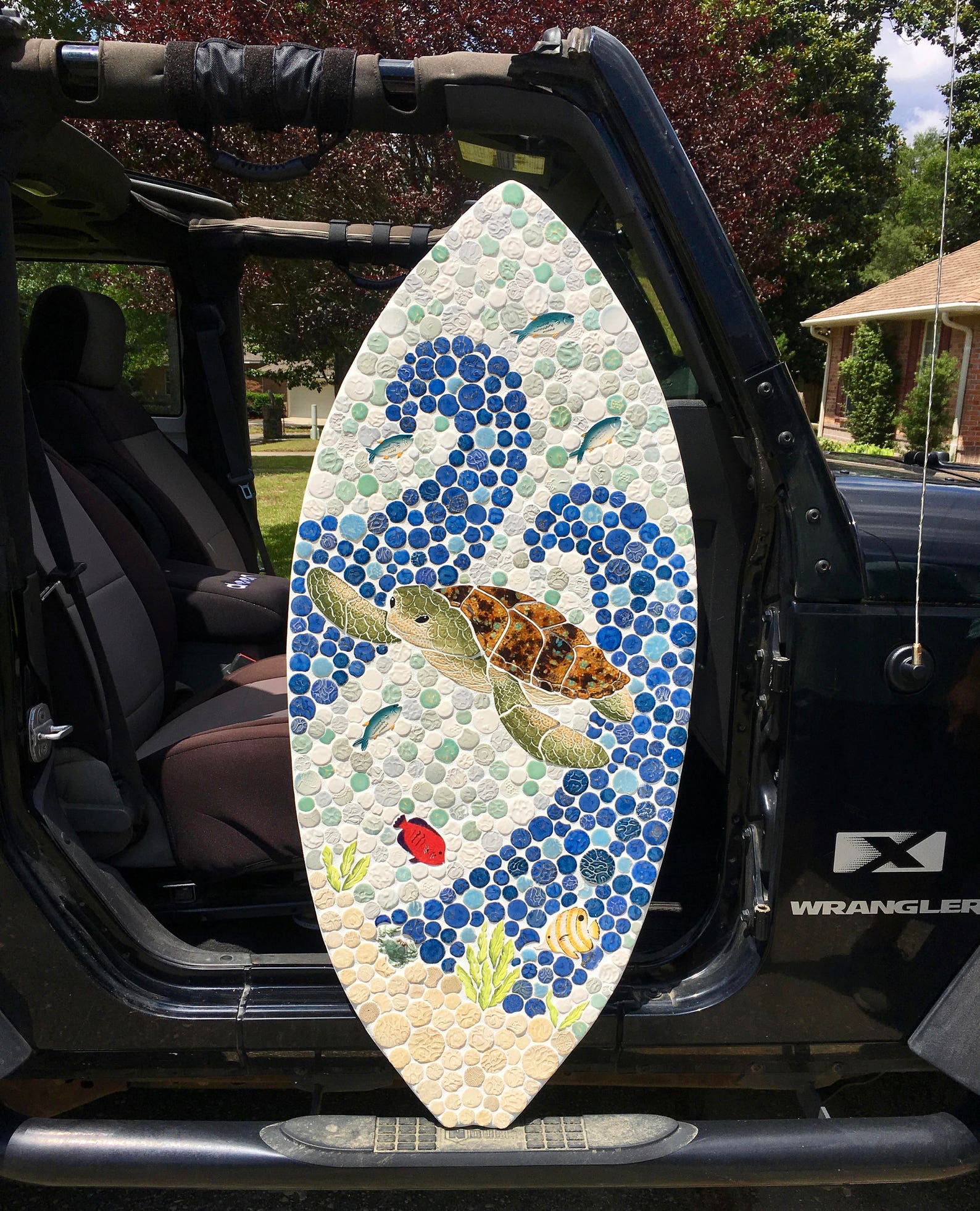 Surfboard Shaped Mosaic With Mermaid Sea Turtle's or - Etsy