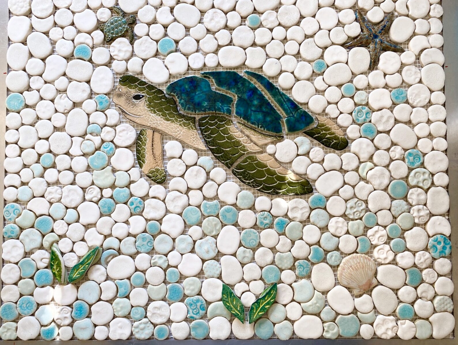 20x24 Custom Handmade Ceramic Sea Turtle Backsplash or Shower Insert ...