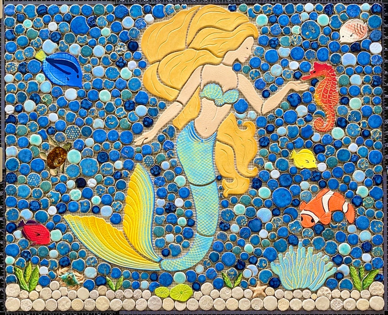 NEW Mermaid With Seahorse Back Splash or Shower Insert. 26x32 - Etsy