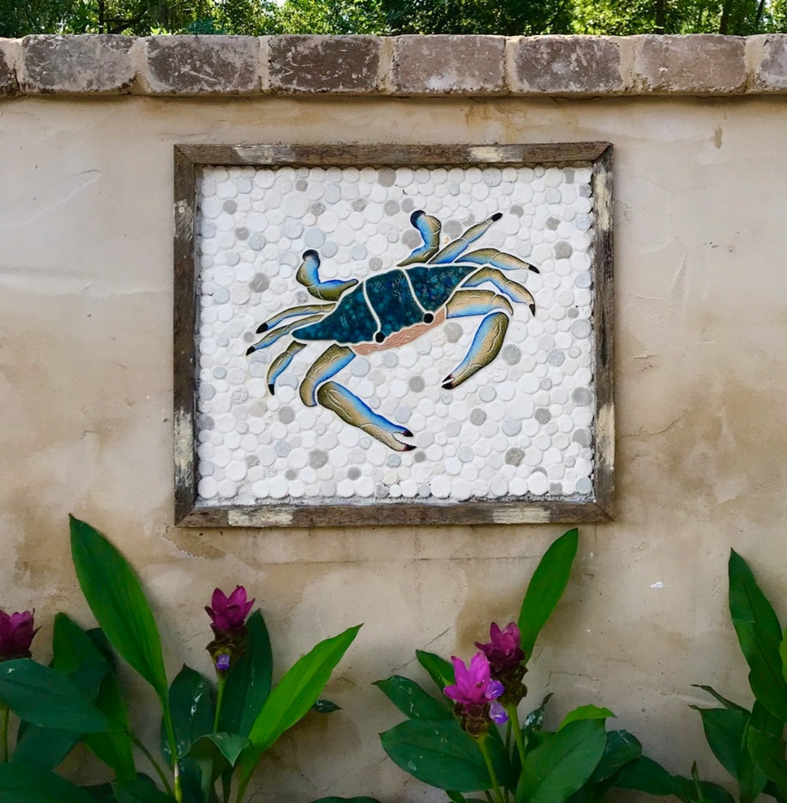 20x24 Custom Handmade Ceramic Blue Crab Backsplash or Shower Insert ...