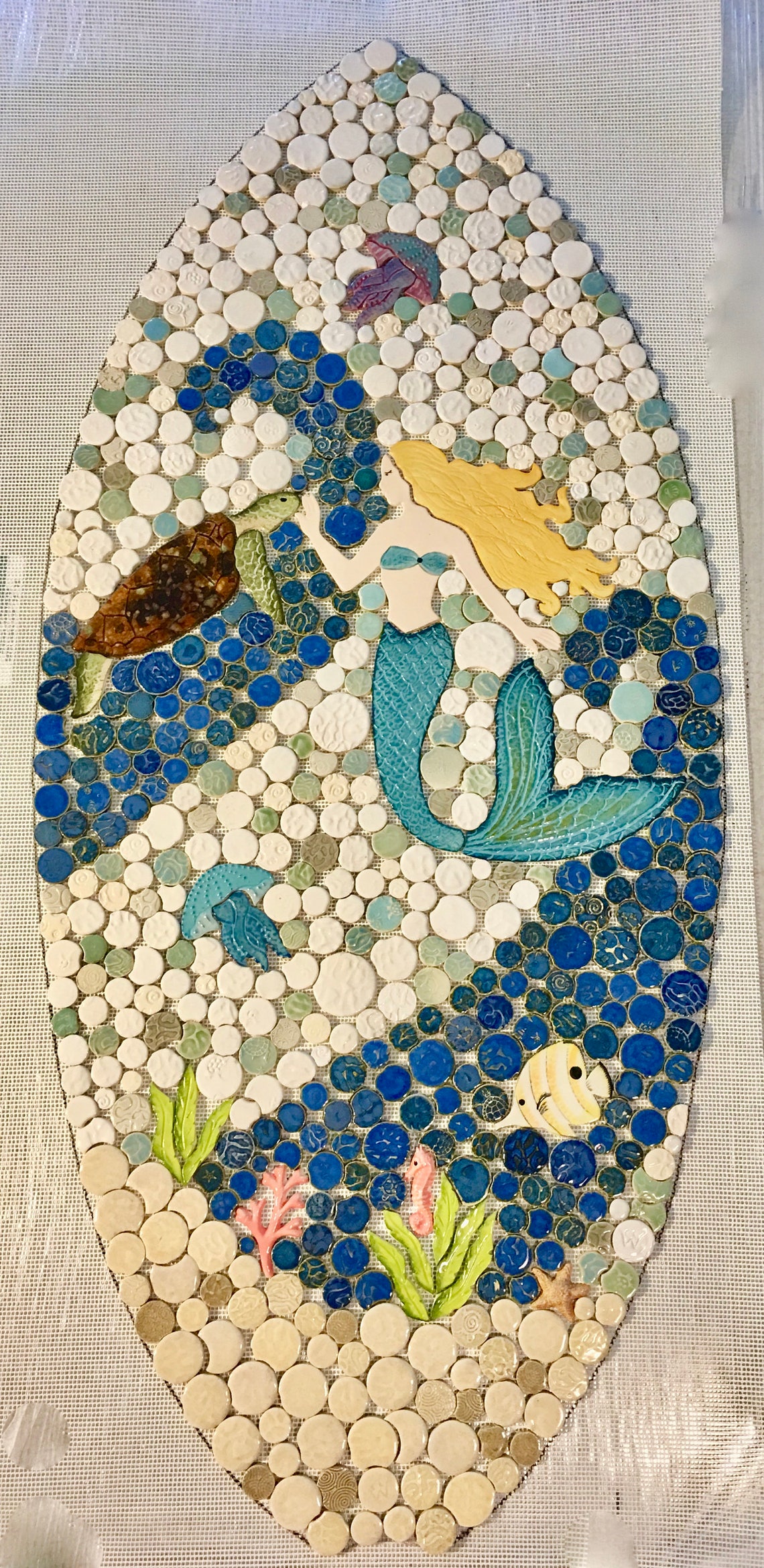 Surfboard Shaped Mosaic With Mermaid Sea Turtle's or - Etsy
