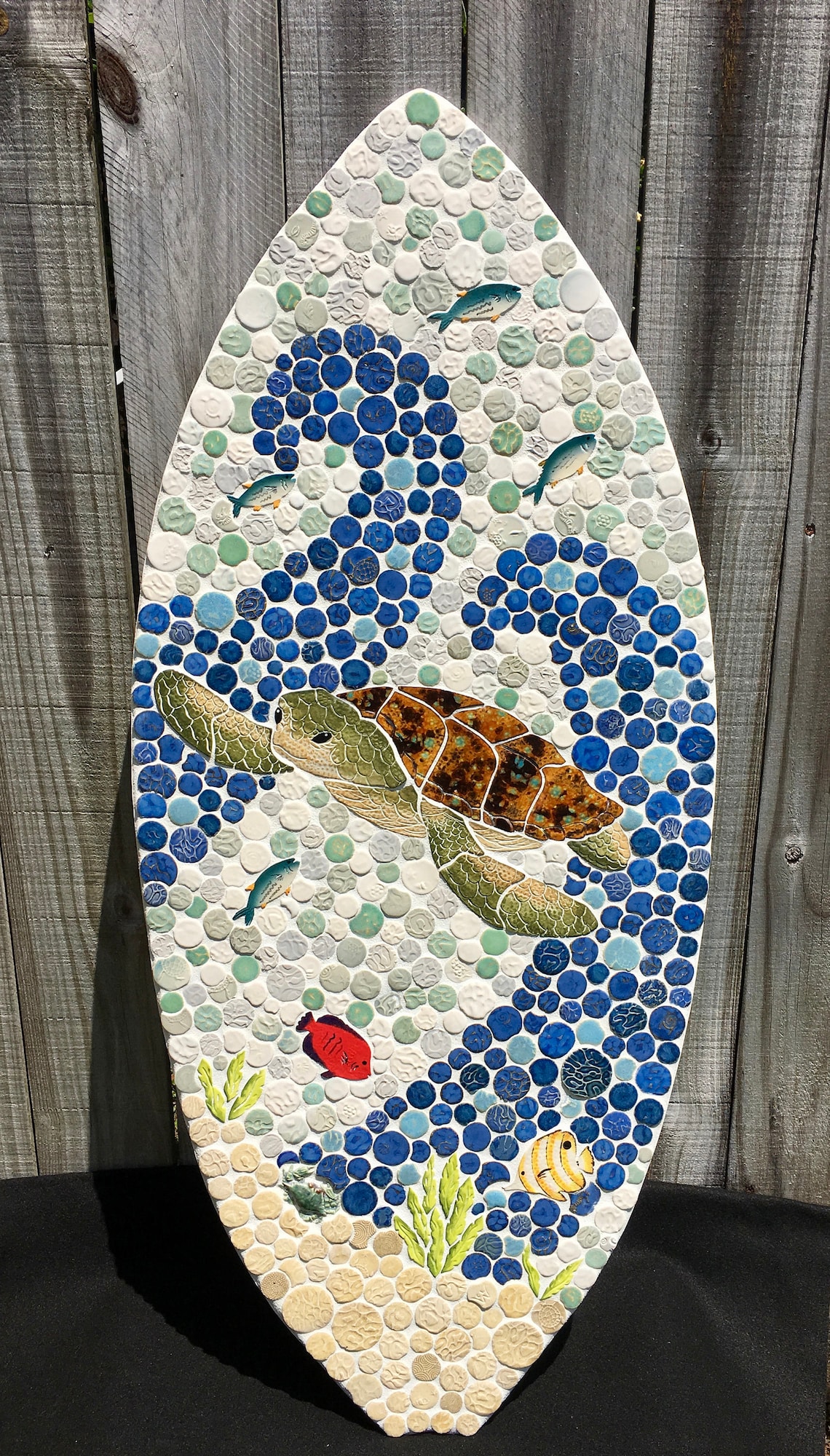 Surfboard Shaped Mosaic With Mermaid Sea Turtle's or - Etsy