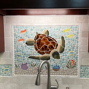 24x36 Custom Ceramic Mosaic Sea Turtle "jalen" Back Splash or Shower ...
