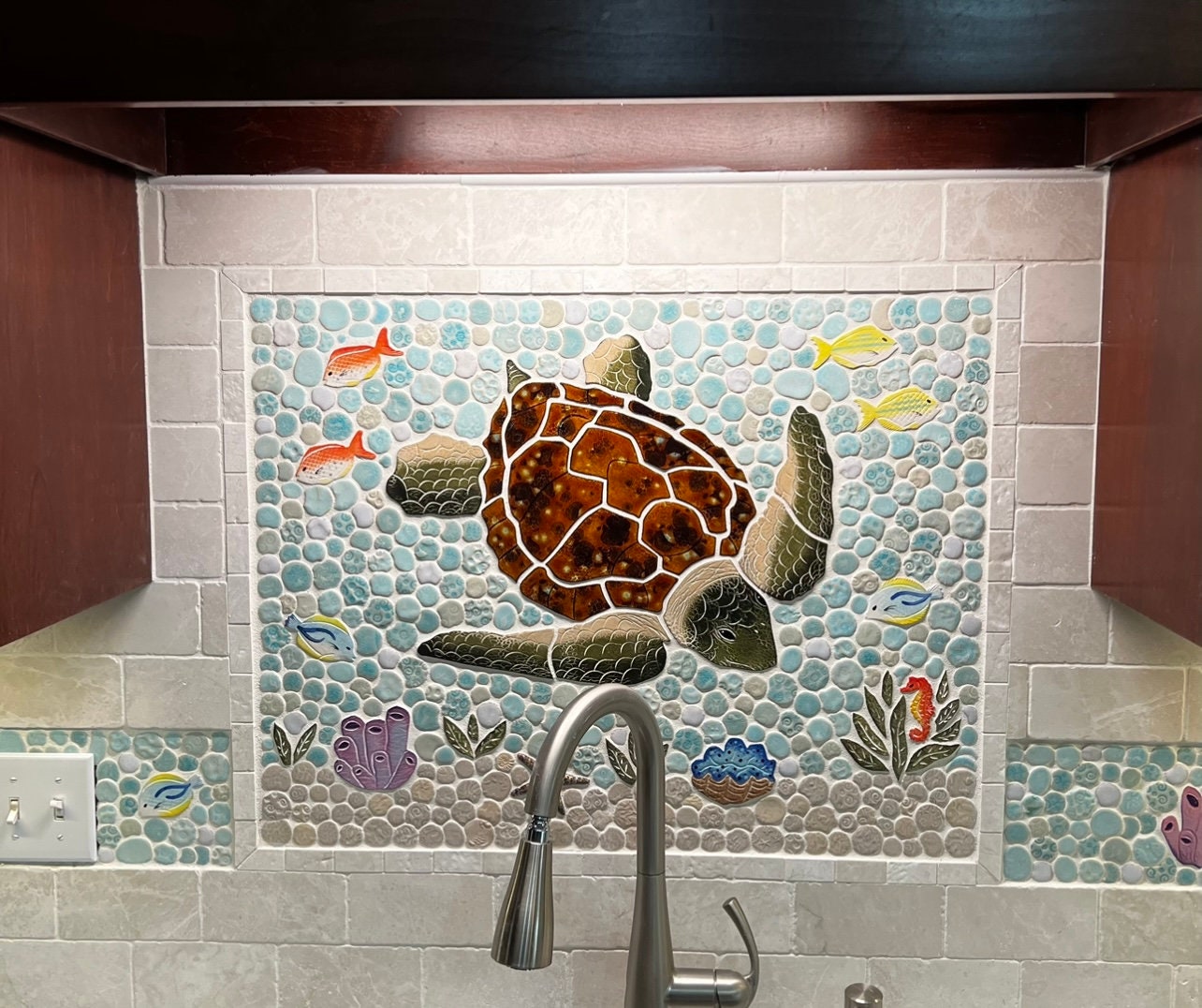 24x36 Custom Ceramic Mosaic Sea Turtle "jalen" Back Splash or Shower ...