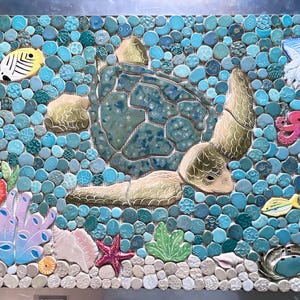 24x36 Custom Ceramic Mosaic Sea Turtle "jalen" Back Splash or Shower ...