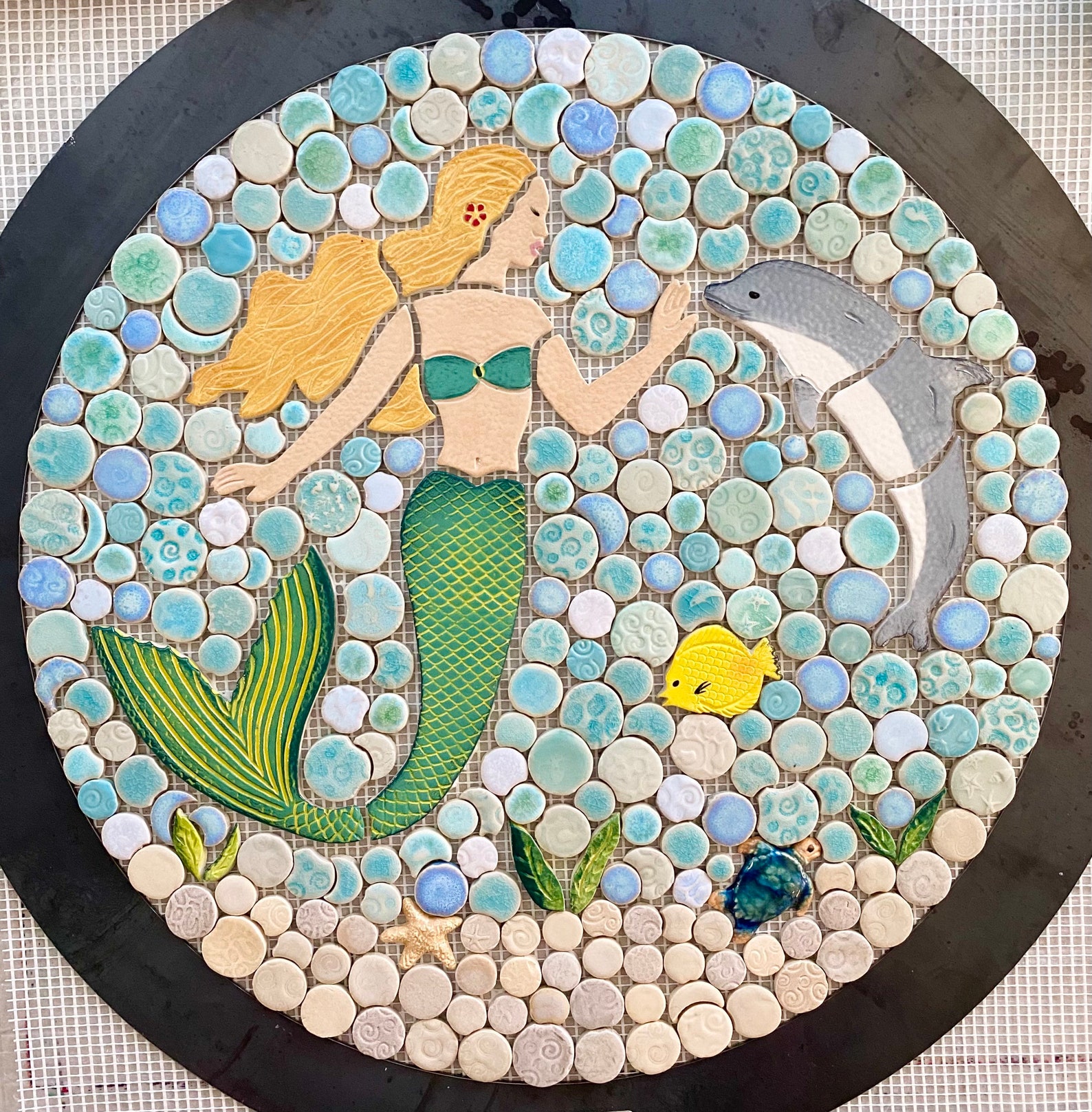 DIY Custom Mosaic Mermaid With Dolphin ROUND Back Splash or - Etsy