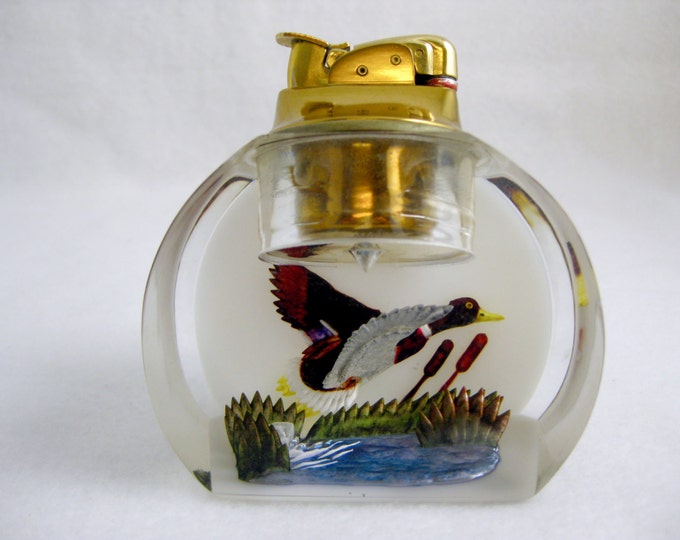 Vintage Evans Lucite Table Lighter / Lucite Duck Lighter / Duck Hunting ...