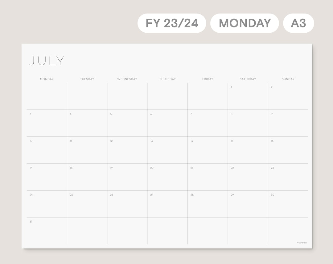 FY 23/24 A3 Monthly Planner Minimal Printable Planner - Etsy