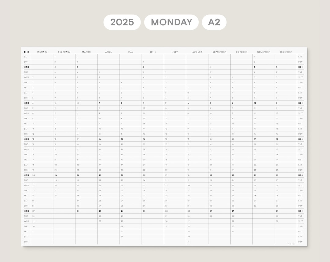 2025 Year in View Planner A2 | Printable Wall Planner | Minimal PDF ...
