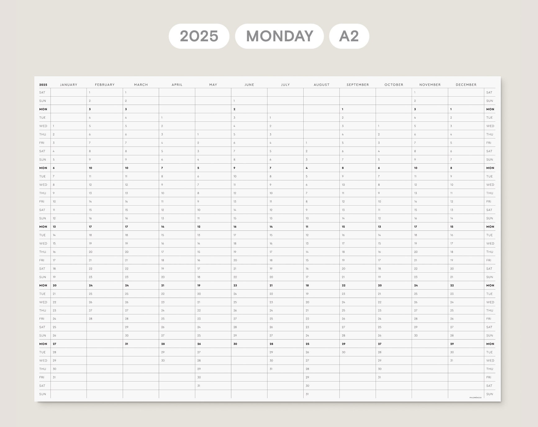2025 Year in View Planner A2 | Printable Wall Planner | Minimal PDF ...