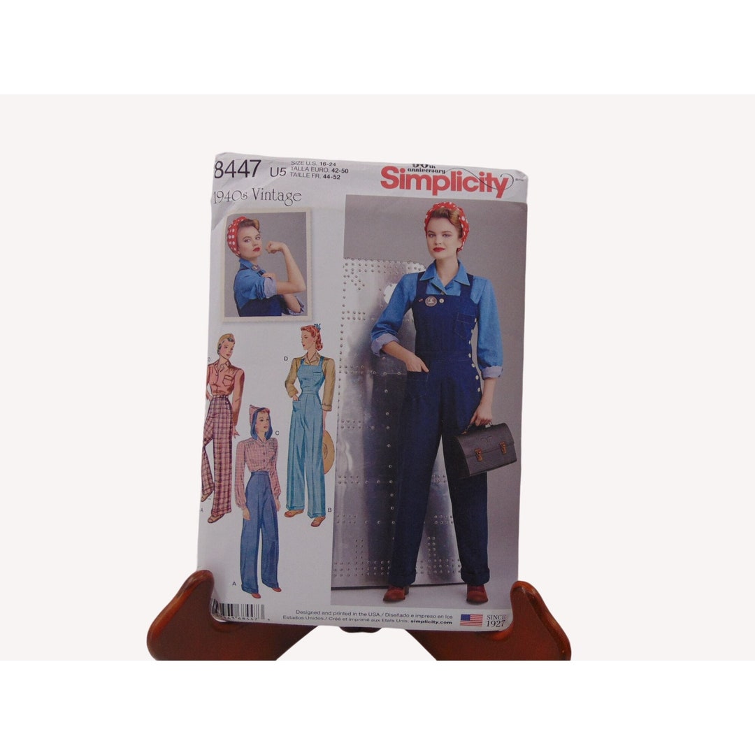 Simplicity 8447 Retro 40s Sewing Pattern Plus 16 24 Rosie Overalls High ...