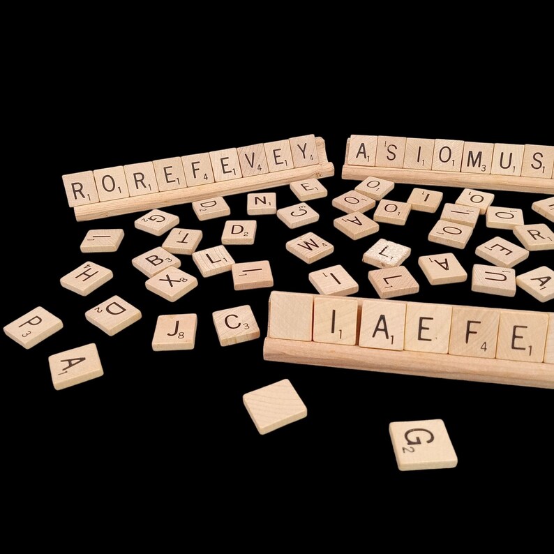 Vintage Scrabble Tile Tray Lot Wood Wooden 92 Letter Tiles, 4 Wood ...