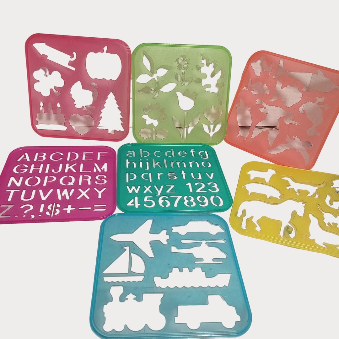 Tupperware Vintage 80s 7 Colorful Stencils Animals Shapes Trees ...