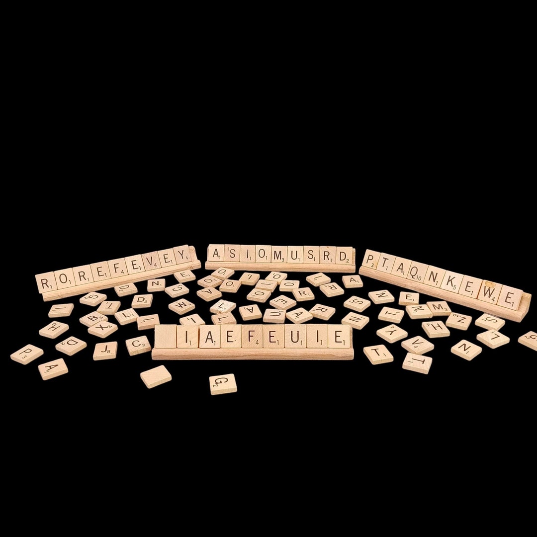 Vintage Scrabble Tile Tray Lot Wood Wooden 92 Letter Tiles, 4 Wood ...