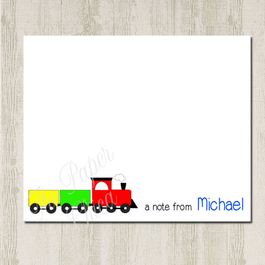 Set of 12 CHOO CHOO TRAIN Personalized Note Cards / Folded Note Cards ...