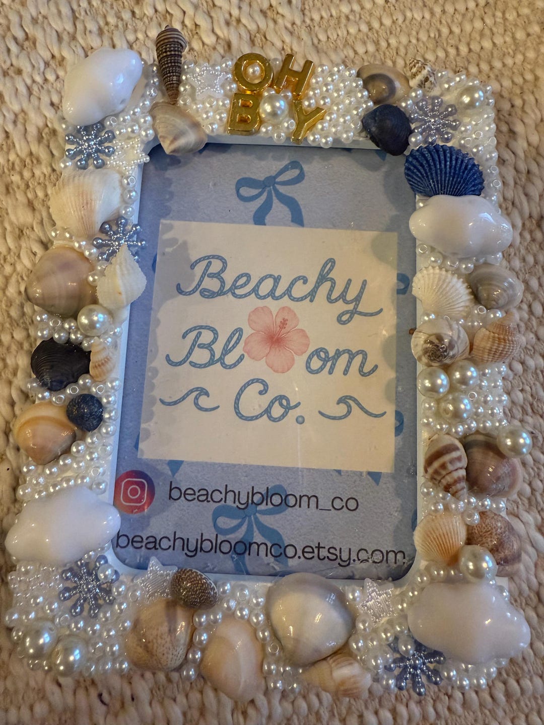 Coastal Frame, Beaded Frame, Dusty Blue Rocks, Coral, Seashells, Cutesy ...
