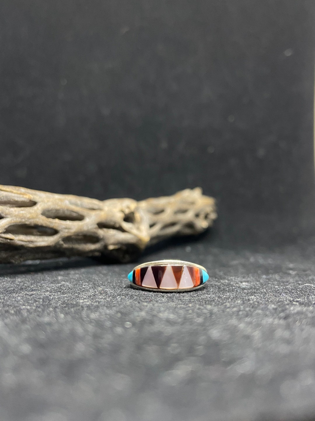 Handmade Native American Zuni Inlay Multi-color / Multistone Pink Mussel Shell Sterling Silver ...