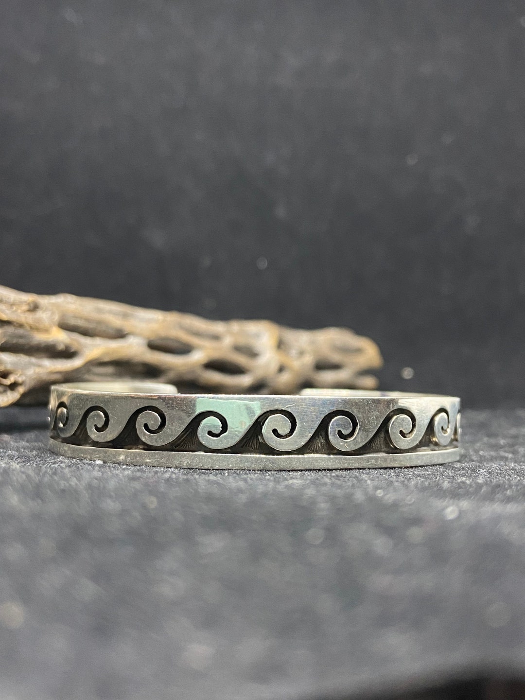 Handmade Native American Navajo Overlay Sterling Silver Water Wave Cuff ...