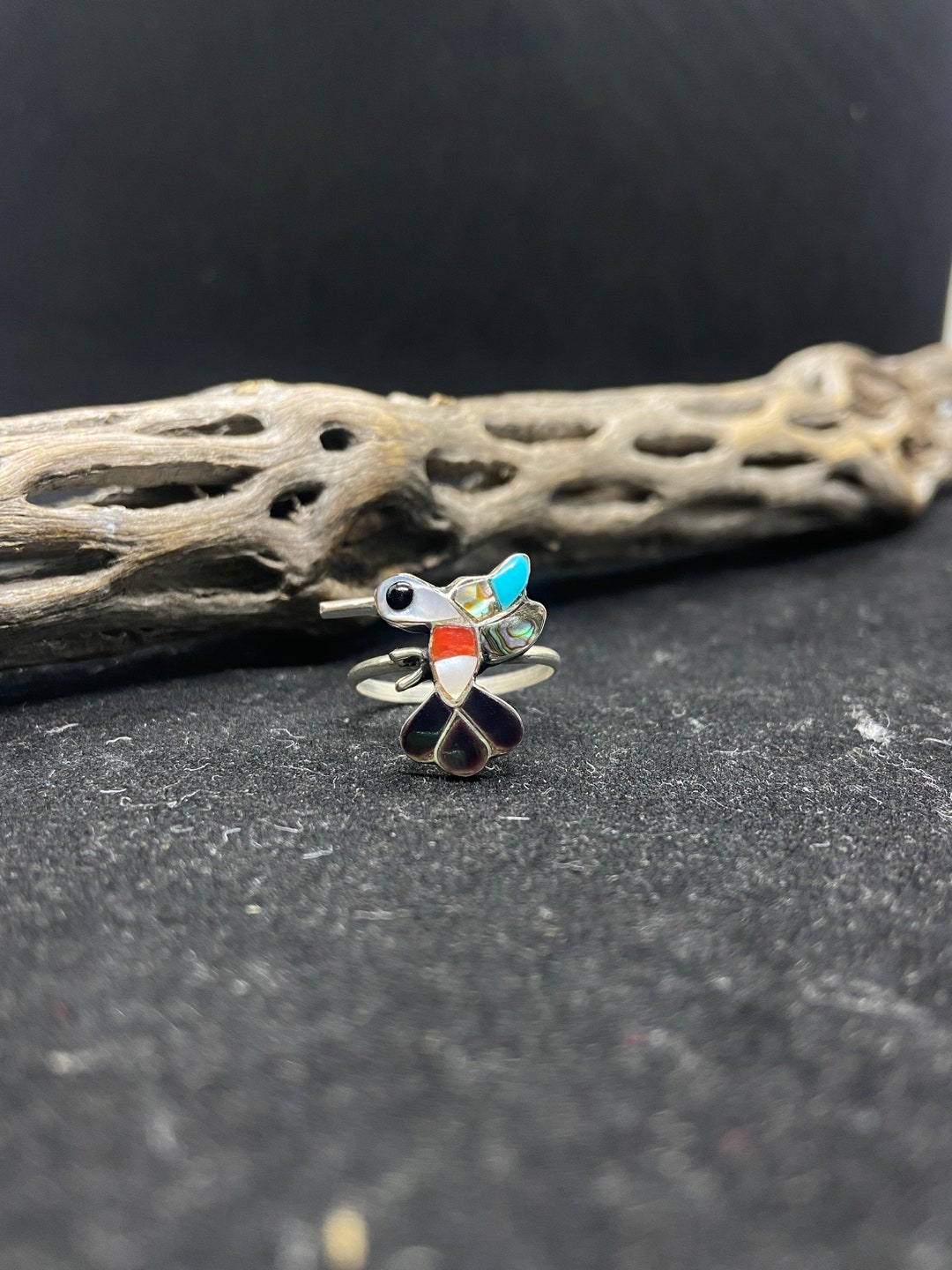 Handmade Native American Zuni Inlay Hummingbird Jet, Coral, Turquoise ...