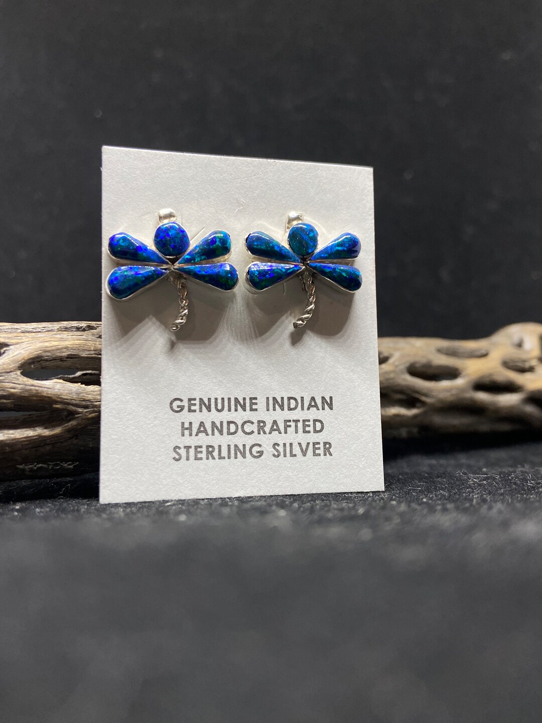 Handmade Native American Zuni Blue Fire Opal Sterling Silver Dragonfly ...