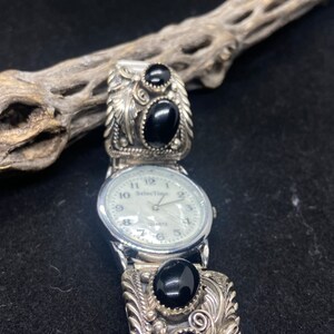 Handmade Native American Navajo Black Onyx Leaf Sterling Silver Mens ...