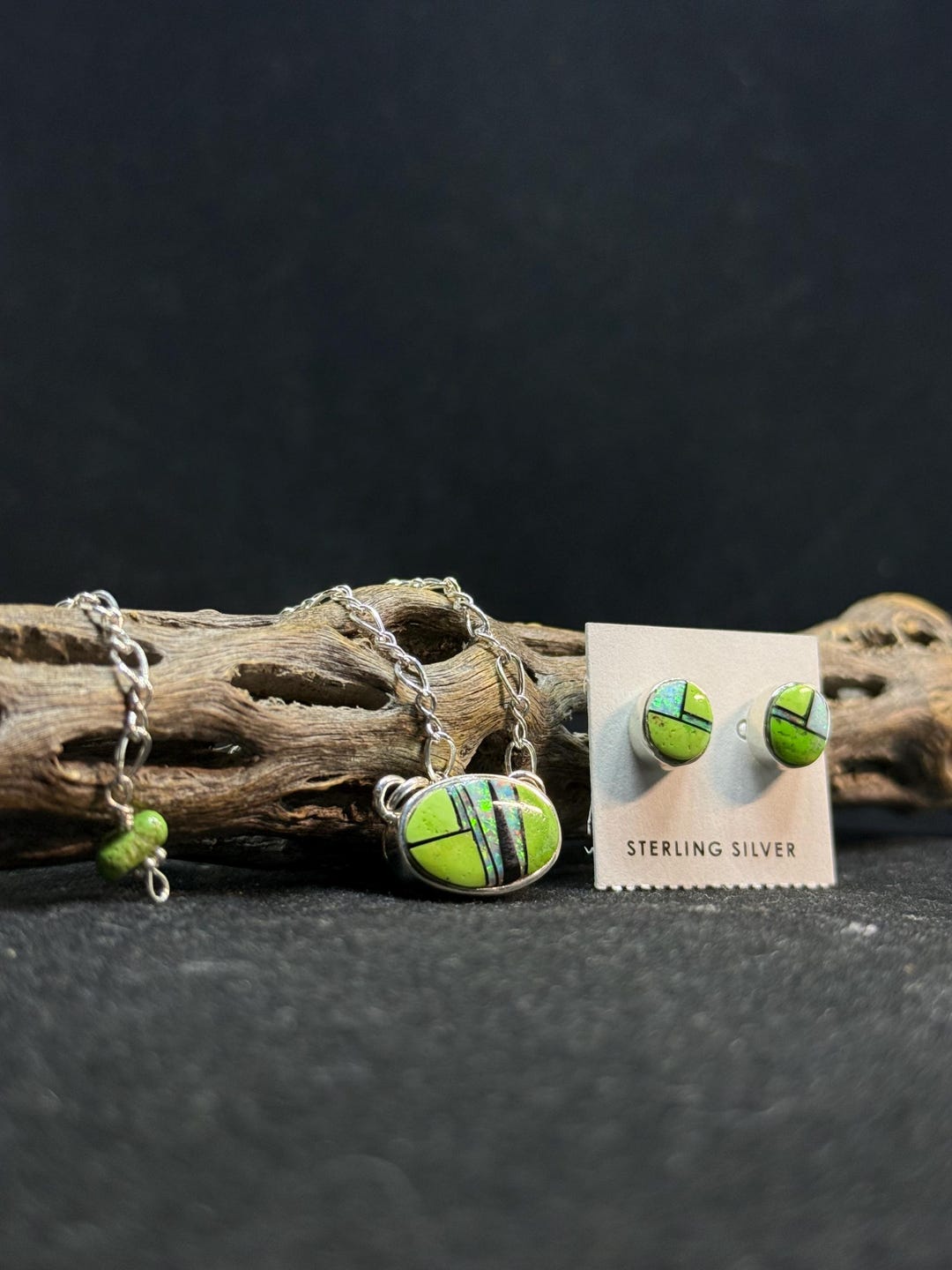 Handmade Native American Navajo Inlay Gaspeite, White Fire Opal and Jet ...