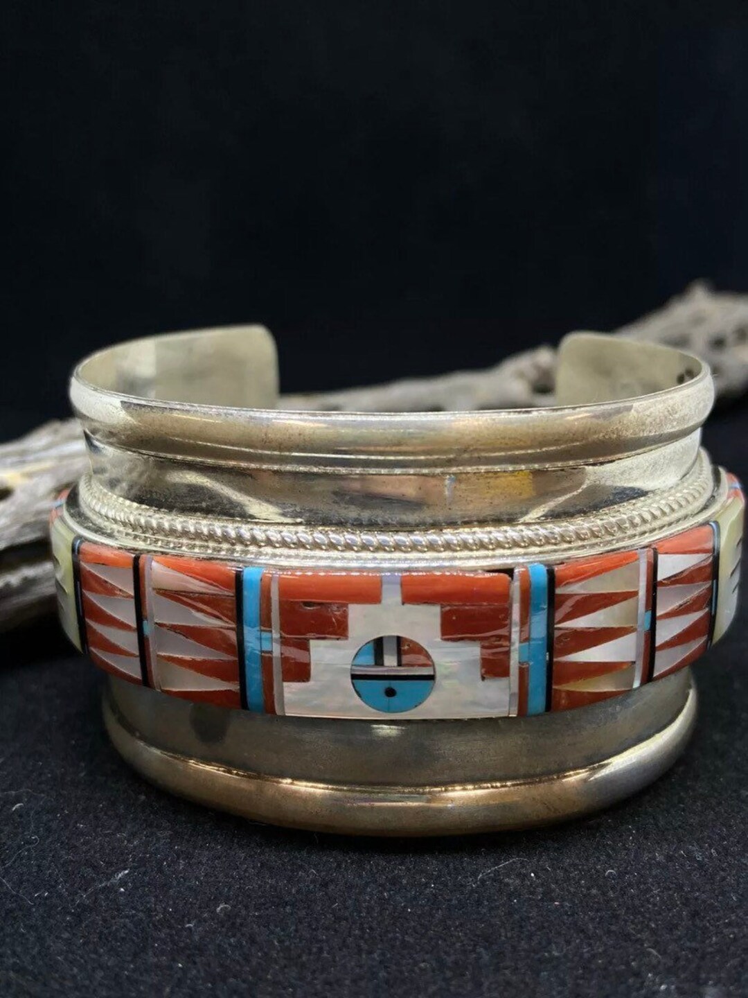 Handmade Native American Zuni Inlay Multi-color / Multistone Sterling ...